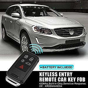 X AUTOHAUX Replacement Keyless Entry Remote Car Key Fob KR55WK49264 433Mhz for Volvo XC60 2010-2017 for Volvo XC70 2008-2016 5 Buttons with Door Key