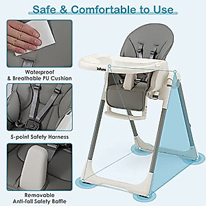 INFANS High Chair for Babies and Toddlers, Foldable Highchair with 7 Different Heights 4 Reclining Backrest Seat 3 Setting Footrest, Removable Tray Built-in Rear Wheels with Locks (Grey)
