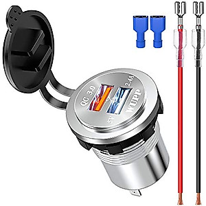 BlueFire Upgraded Aluminum Alloy Fast Charging 3.0 USB Charger Socket IP66 Waterproof Dual USB Power Outlet with QC 3.0 USB Port & 5V 2.4A Port Led Light for Car Boat Marine Rv Motorcycle (Silver)