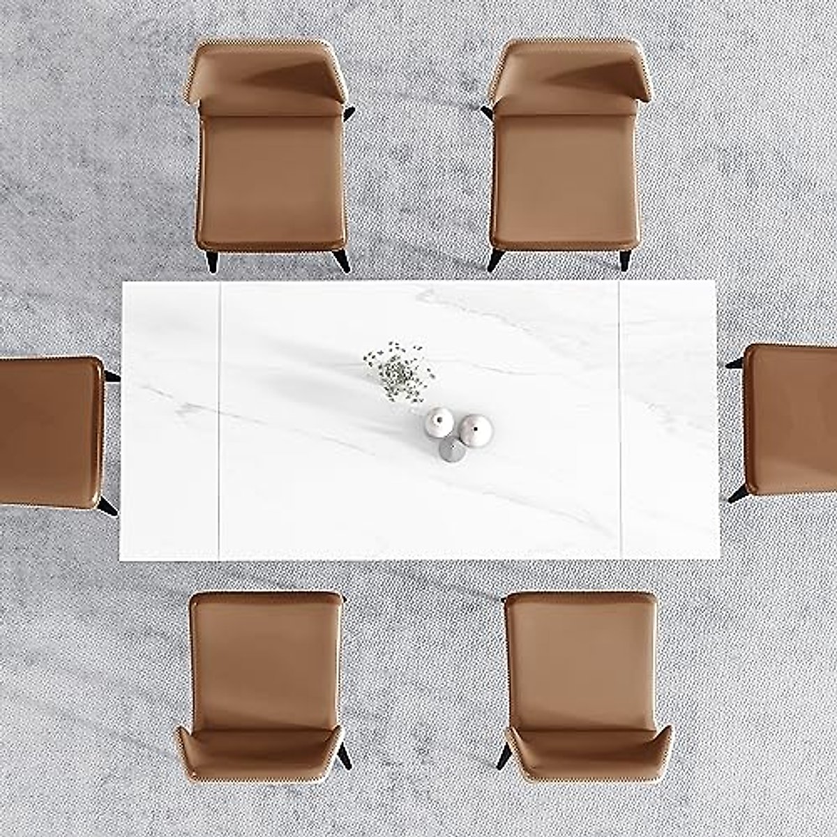 SIMTONAL Extendable Dining Tables, 71" Rectangular Kitchen Table with Sintered Stone Tabletop（Only Table）, White
