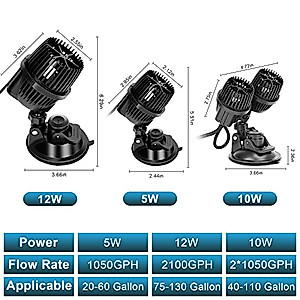 fishkeeper Aquarium Wave Maker, 1050GPH Aquarium Circulation Pump 360° Rotating Ultra Quiet Suction Cup Wavemaker Pump for Saltwater and Freshwater Tank