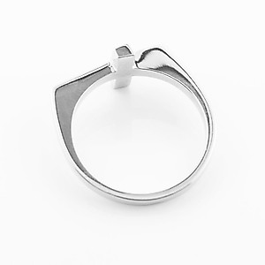 Claddagh Gold 925 Sterling Silver Flat Top Sideways Cross Ring (Size 9)