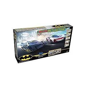 Scalextric Micro Scalextric Justice League Batman vs Joker Battery Powered 1:64 Slot Car Race Track Set G1155T ,Black