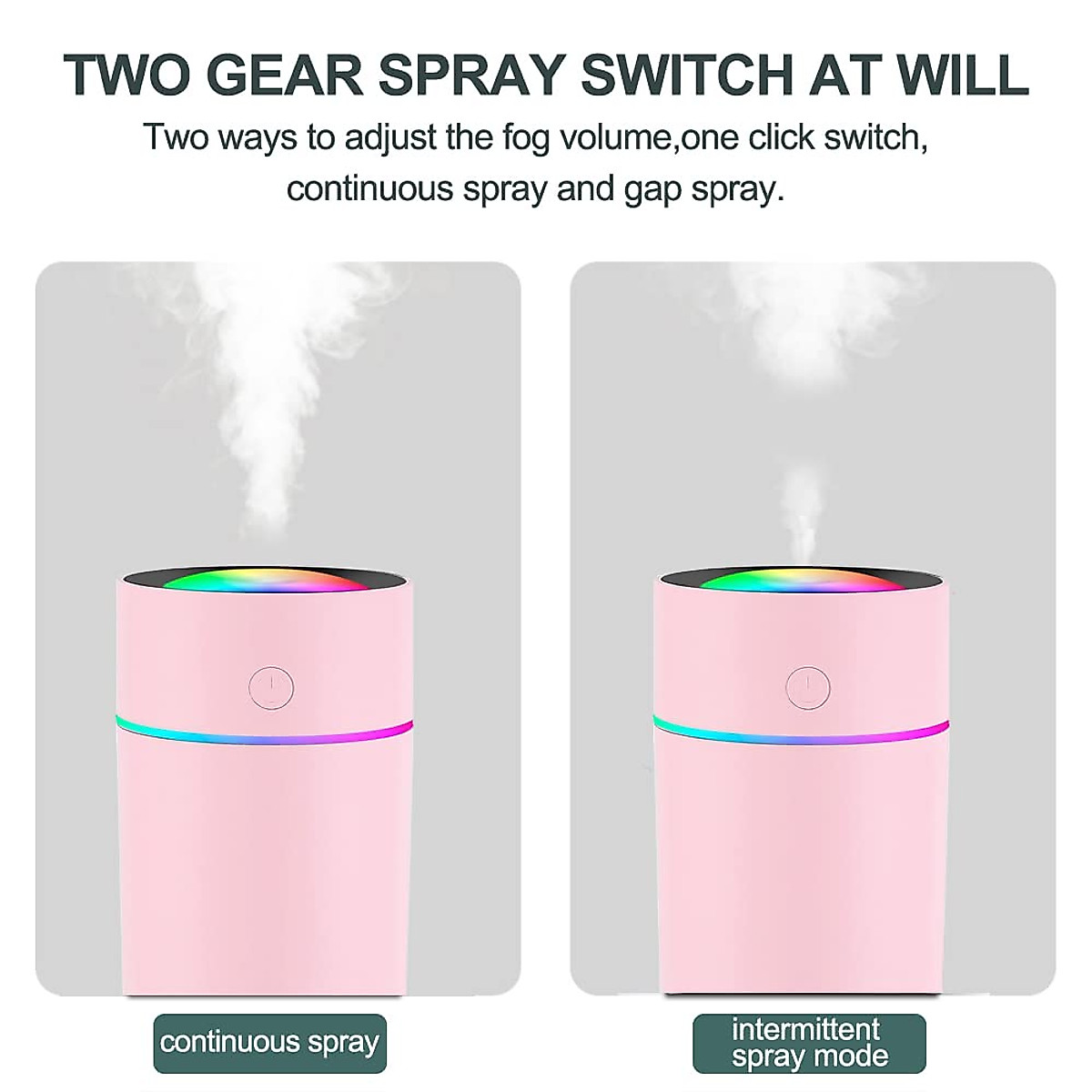 SPOLI Mini Humidifier for Bedroom,USB Portable Humidifier,320ml Water Tank,Suitable for Cars,Offices,Bedrooms, etc, 2 Mist Modes，Automatic Shut-Off，Nano Mist,Super Quiet. (Pink)