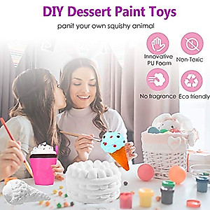 DIY Dessert Paint Your Own Squishies Kit for Kids, Slow Rise Squishies Top Christmas Arts and Crafts Toy for Girl & Boys,Ice Cream Food Squishies Blank White Squishys Creamy Scented Stress Relief Toy