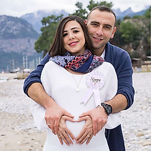 CoolerthingsDG, 1 Mommy to be Tinplate Badge Pin - Baby Shower Button New Mom Gifts Gender Reveals Party Baby Girl White Rosette Button Baby Celebration (White, pink footprint)