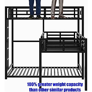 SNIFIT Latest Upgraded & Stronger Steel Metal L Shape Triple Bunk Bed Twin Over Twin Over Twin, Thicken Reinforced Twin Triple Bunk Bed Frame L Shaped for 3 with Safer Ladder, Black (Easier Assembly)