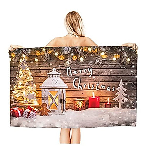 YRIGSUN 5 Pcs Wood Light Snow Christmas Tree Decor Merry Christmas Shower Curtain Sets with Rugs and Towels, Toilet Lid Cover, Bath Mat Festive Colorful Xmas Elements Bathroom Set