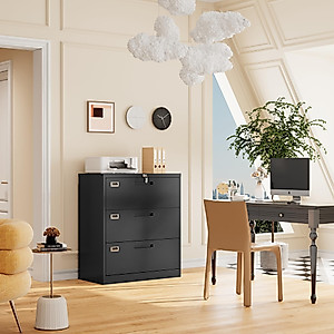 STANI Lateral File Cabinet with Lock, 3 Drawer Metal Filing Cabinet, Lateral Filing Cabinet with Lock for Home Office, Locking Metal Steel Wide File Cabinet for Legal/Letter A4 Size