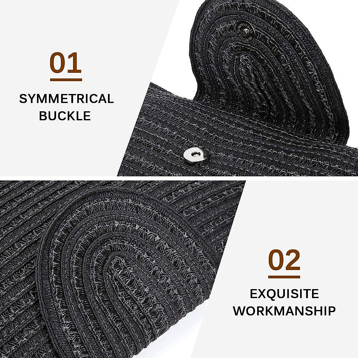 Kadell - Women Clutch, Summer Straw Handbag Seashell Straw Bag Summer bag (Black)