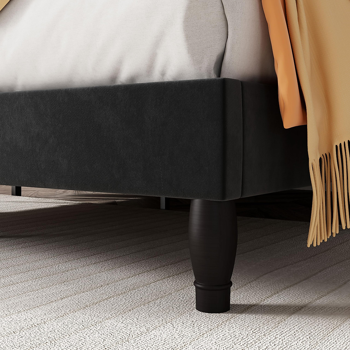 SHA CERLIN Queen Bed Frame with Adjustable Headboard/Velvet Upholstered/Diamond Button Tufted and Metal Studs/No Box Spring Needed/Wood Slat Support/Easy Assembly/Black