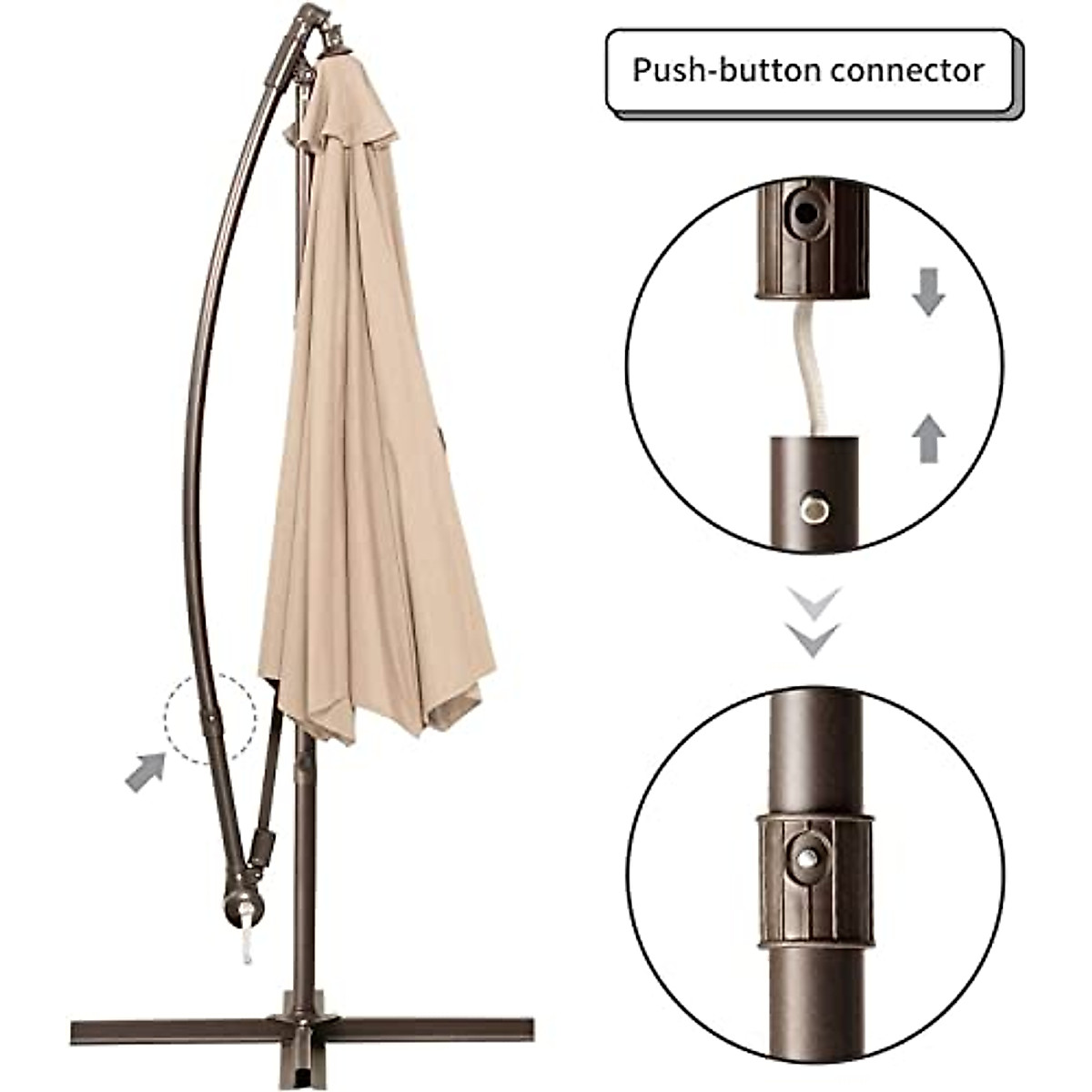 AMERICAN PHOENIX 10FT Offset Hanging Patio Umbrella Cantilever Outdoor Umbrellas with Crank & Cross Base for Garden, Backyard, Pool and Beach (Beige)