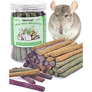 Bissap 36PCS Bunny Chew Sticks, Mixed Natural Timothy Hay Carrot Purple Potato Flowers Rabbit Treats for Bunny Chinchilla Guinea Pig Hamster and Other Small Animals Molar Snack Toy