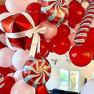 Christmas Balloon Garland Arch Kit – 160 Pack White Red Latex Balloons with Christmas Round Candy Cane Stars Foil Helium Balloon for XMAS Evening Decoration Supplies