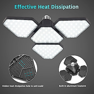 SEEKMORELY 2 Pack LED Garage Light, 120W Ultra Bright Garage Led Light, Illuminator 360 Garage Light, 12000LM LED Deformable 3 Leaf Garage Ceiling Lights for Basement Warehouse Workshop