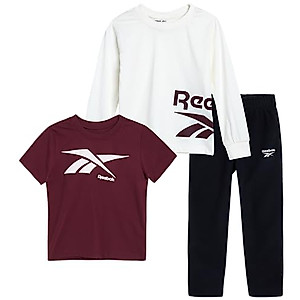 Reebok Baby Boys' Jogger Set - 3 Piece Short Sleeve T-Shirt and Sweatpants Playwear Set (InfantToddler), Size 4T, Black