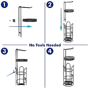 Toilet Paper Holder Stand with Shelf, Freestanding Toilet Tissue Roll Holder with Dispenser for Bathroom Storage Holds 4 Rolls - Black