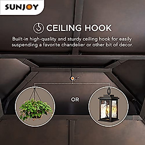 Sunjoy Hardtop Gazebo 11' X 13' Cedar Framed Wood Gazebo with Brown Double Steel Hardtop Roof Permanent Canopy for Garden, Backyard Shade