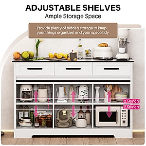 Redlife Farmhouse Wine Bar Cabinet w/Sliding Barn Door, 54" Kitchen Coffee Bar Cabinet, Storage Shelves, 3 Drawers, Rustic Large Buffet Sideboard for Dining Room