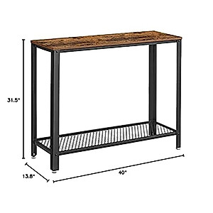 VASAGLE Console Table, 2-Tier Entryway Table with Mesh Shelf, Narrow Sofa Table, Steel Frame, Adjustable Feet, for Hallway, Living Room, Industrial Style, Rustic Brown and Black ULNT80X