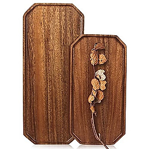 Renawe Set of 2 Wooden Serving Platters Charcuterie Boards Large Acacia Wood Platter 16" & 13" Wood Trays Charcuterie Platter Dish Plate Candle Tray Fruit Cheese Serving Board Food Platters