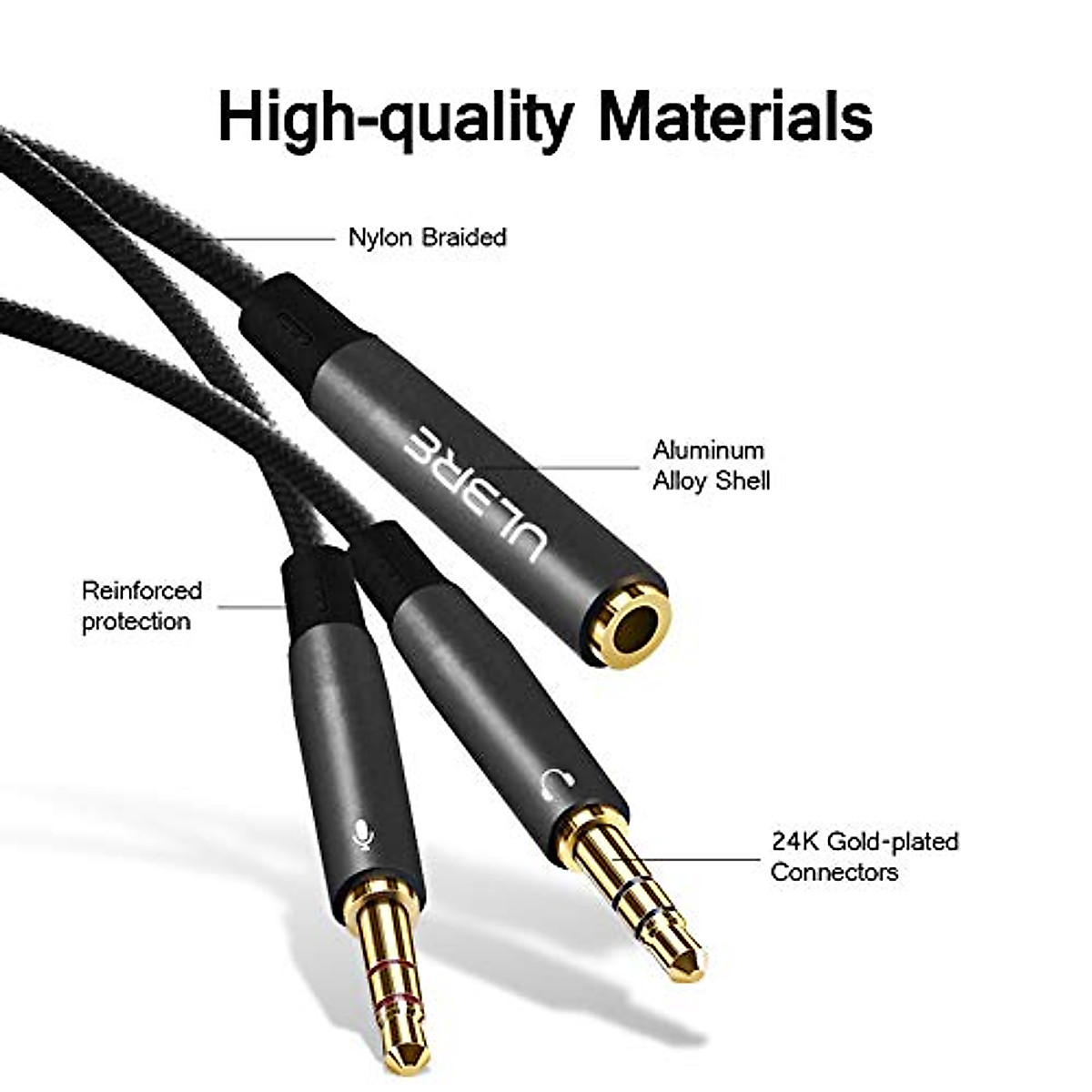 ULBRE Headphone Splitter for Computer 3.5mm Female to 2 Dual 3.5mm Male Headphone Mic Audio Y Splitter Cable Microphone Stereo Jack Earphones Port Cord Gaming Headset to PC Laptop