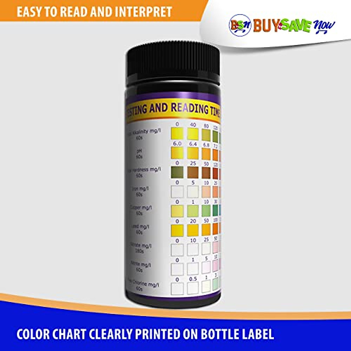 BNS 9 in 1 Drinking Water Test Strips. Accurate Tester Strip for pH, Chlorine, Nitrite, Nitrate, Lead, Total Hardness, and More. Home Test with Easy to Read Testing Results in Seconds.