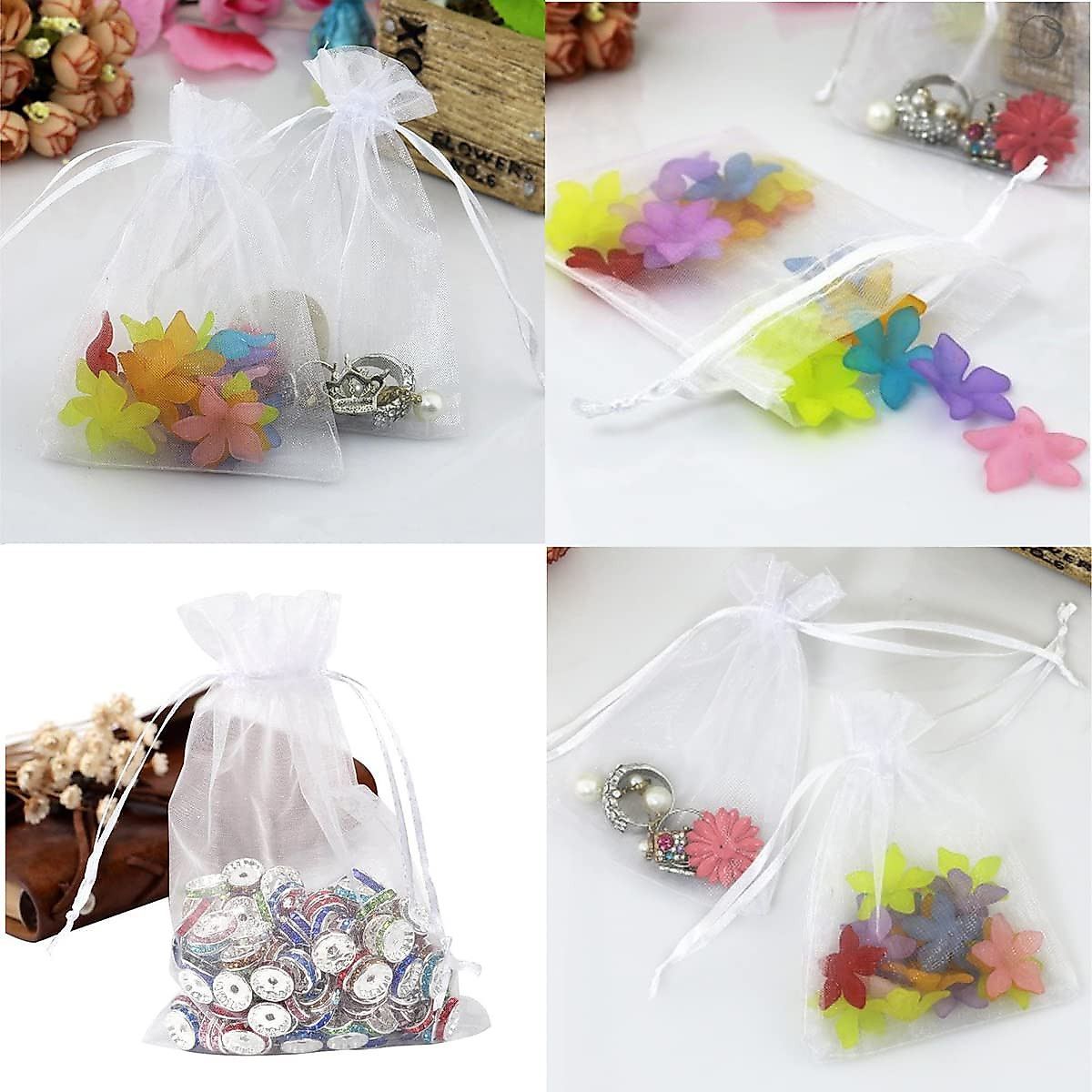 SAOYOAS 100Pcs 4x6 inch Organza Bags, Drawstring Organza Wedding Party Christmas Favor Gift Bags, for Festival, Party, Bathroom Soaps, Pouches Gift Bags. (White)