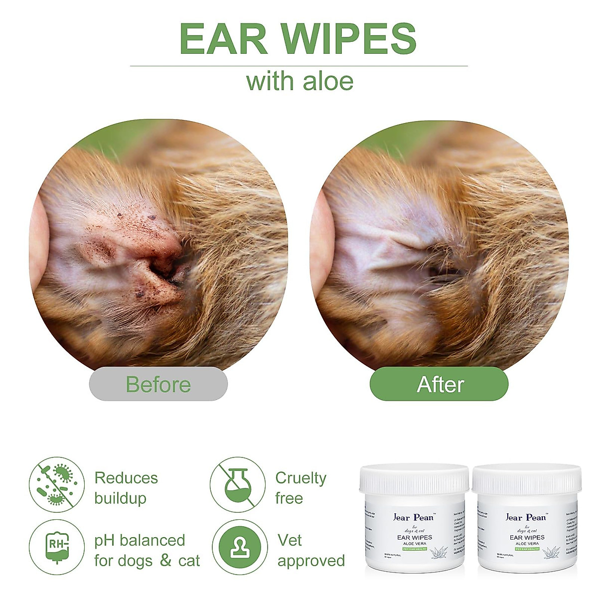 Jear pean Dog Ear Cleaner Wipes, Dog Wipes, Puppy Essentials Dog Ear Wipes for Dogs & Cats Reduce Pet Ear Dirt and Wax Pet Grooming Supplies Aloe Vera│120 Wipes