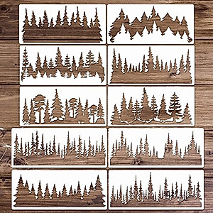 10 Pieces Pine Tree Stencils 14 x 6 inches Reusable Template Large Tree Stencil for Painting Wall Wood Window Furniture Fabric Canvas Home Décor