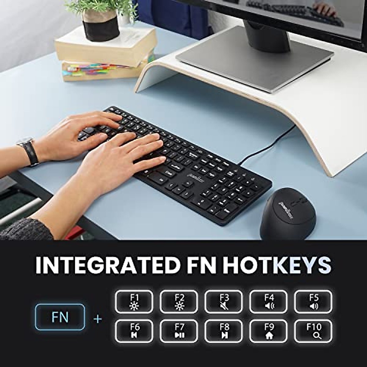 Perixx PERIBOARD-331 Wired Backlit USB Keyboard, Slim Design with Big Font Keys, White Illuminated LED, US English Layout