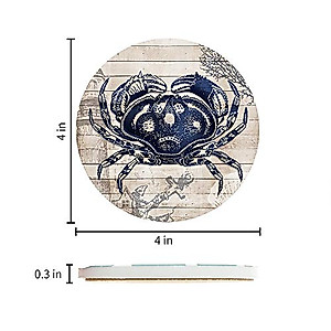 Absorbent Coasters Natural Ceramic Thirsty Stone Navy Blue Octopus Seahorse Crab Turtle Ocean Theme Coaster Set for Drinks Cork Backing (sea Animals)…