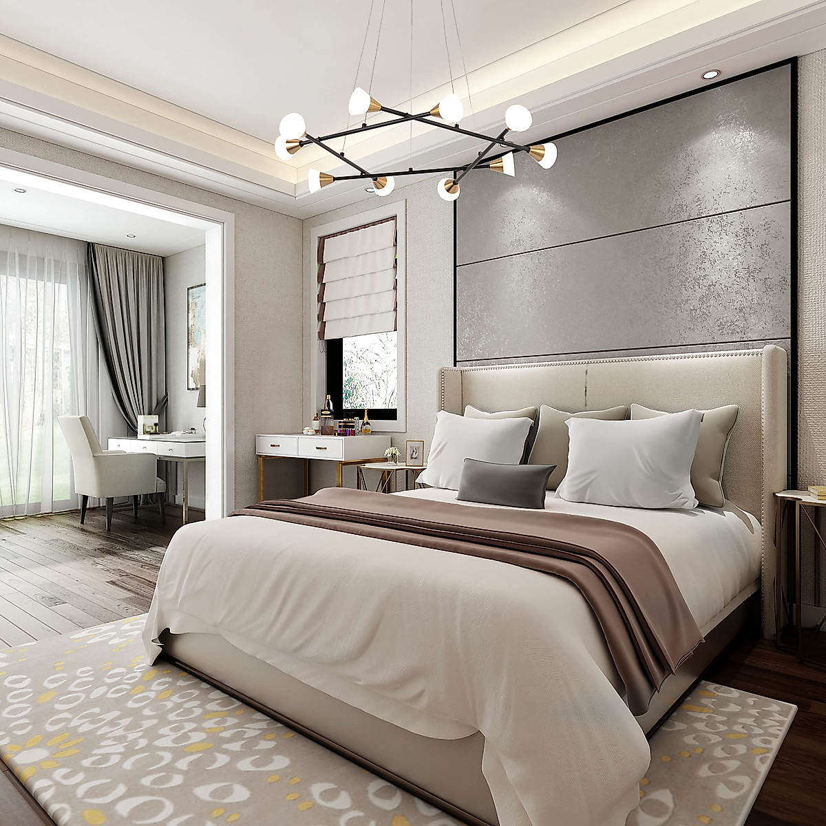 ZEVNI LED Gold Foyer Light Fixture, 10-Light Wagon Wheel Pendant Lighting, Plated Dark Copper, Warm White Glow, 2310LM, 3045K