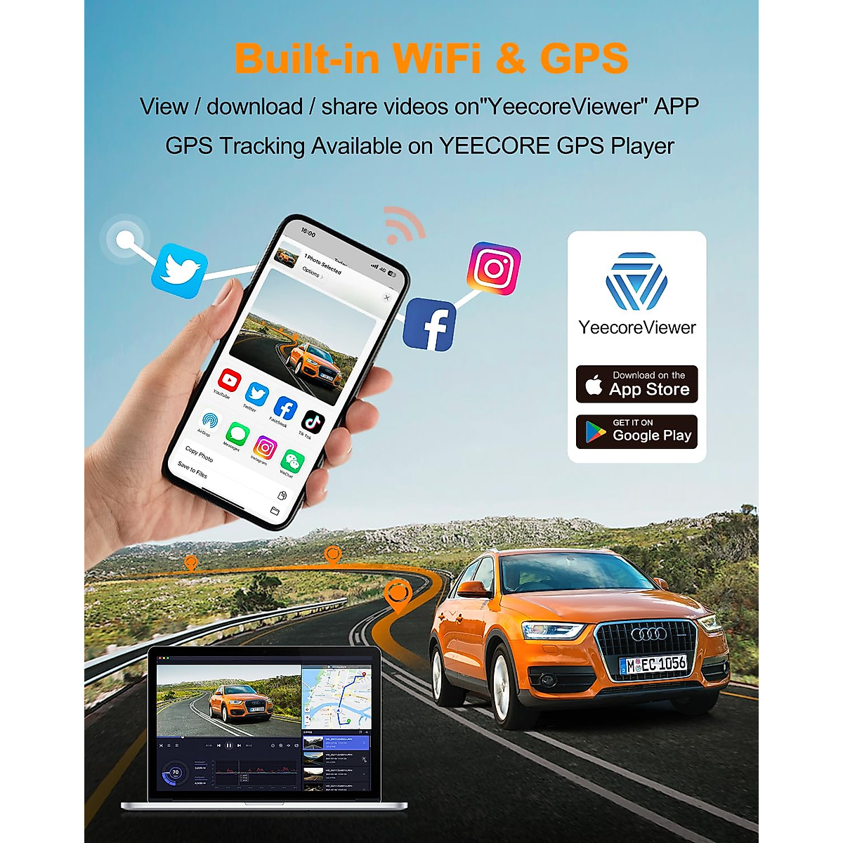 YEECORE Dual Dash Cam, Real 4K+1080P Front and Rear Dash Camera, Built-in WiFi GPS, 3" IPS Screen, HDR Night Vision, 24H Parking Monitor, 157°Wide Angle Dash Camera for Cars, Loop Recording (H22)