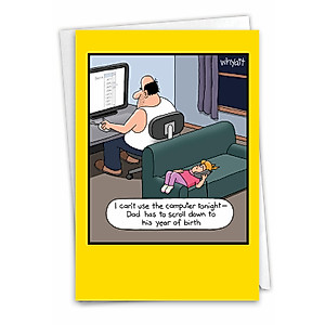 NobleWorks - 1 Cartoon Birthday Greeting Card Funny - Hilarious Bday Notecard with Envelope, Comic Humor Celebration - Age Scroll C3679BDG