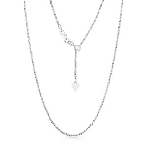 Floreo 14k White Gold 1.5mm Adjustable Criss Cross Twisted Sparkle Chain Necklace with Small Heart Charm, 22 Inch