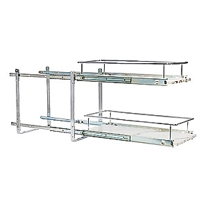 Household Essentials Glidez Chrome-Plated Steel and Faux Marble Pull-Out/Slide-Out Storage Organizer for Under Cabinet Use - 2-Tier Dual-Slide - Fits Standard Size Cabinet or Shelf, White and Chrome