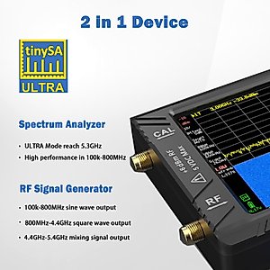 Upgraded TinySA Ultra Spectrum Analyzer, GOOZEEZOO 4inch 100kHz-5.3GHz Frequency Analyzer 2-in-1 100kHz to 800MHz MF/HF/VHF UHF Input 3000mAh Battery & 32GB SD Card V0.4.5.1