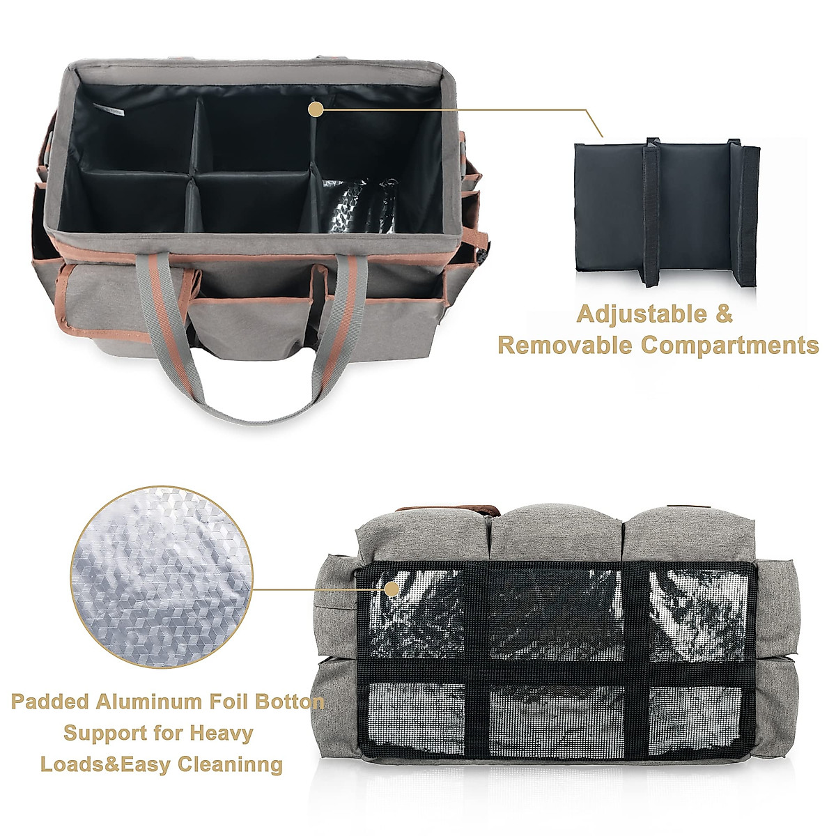 Cleaning Caddy, Cleaning Supplies Organizer with Handles for Cleaning Products Storage, Large Wearable Cleaning Tools Tote Bag for Housekeeping,Car,Home,Kitchen Work (Large, Grey)