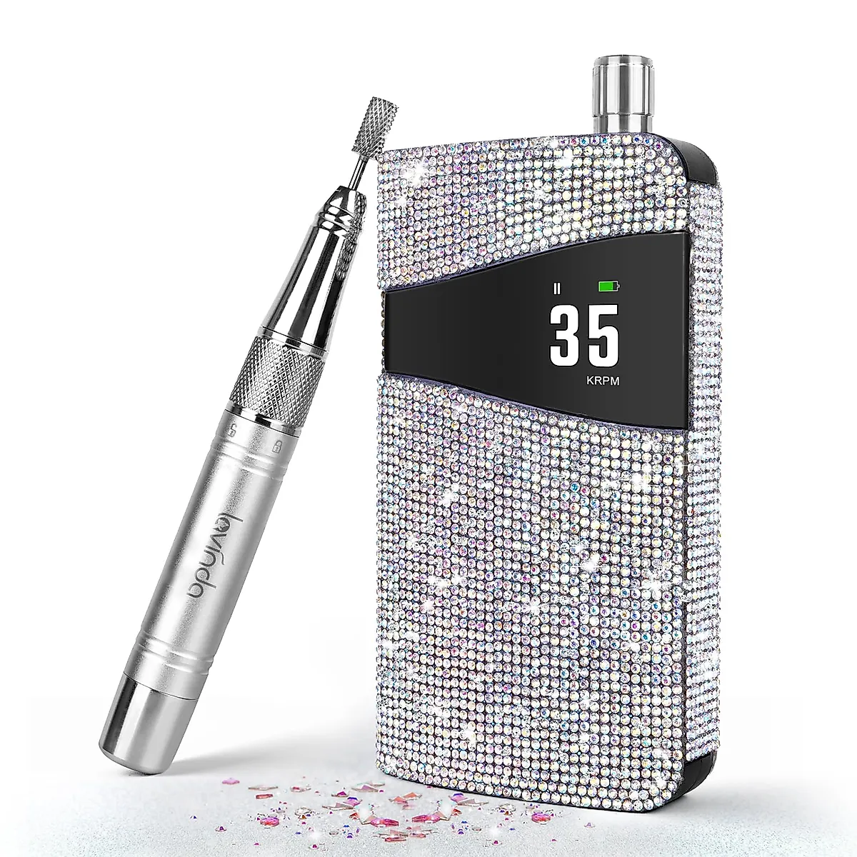 Lavinda Professional Nail Drill 35000RPM, Rechargeable Electric Nail File for Acrylic Nails Remove Gel Polish, Cordless E-File Machine 6 Bits Kit for Manicure Pedicure Salon Use, Crystal Diamond