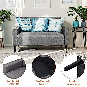 POWERSTONE Mid-Century Loveseat Fabric Modern Upholstered Sofa Couch with Removable Thick Backrest Elastic Cushion 2-Seat Armchair for Living Room Office