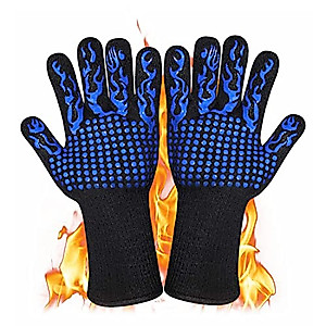 HEGO YUM BBQ Gloves,Oven Mitts-1472°F Extreme Heat Resistant Gloves for Cooking,Silicone Non-Slip Long Kitchen Oven Gloves,Used for Barbecue,Cooking,Baking,Cutting.