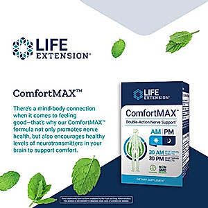 Life Extension Comfort MAX – Honokiol and Pea Supplement for Inflammation Management, Nerve Support and Discomfort Relief – Gluten-Free, Non-GMO, Vegetarian - 30 AM and 30 PM Tablets