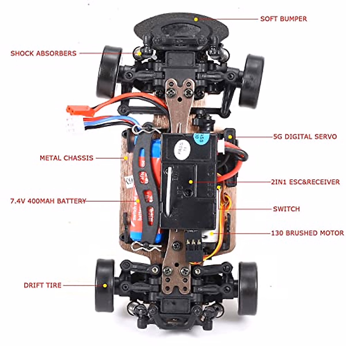 WESTN RC Drift Car, Speed 30KM/H 4WD High Speed Electric RC Sports Car, 2.4GHz 1:28 Scale RC Sports Racing Toy with Alloy Chassis, Suitable for Adults and Children's