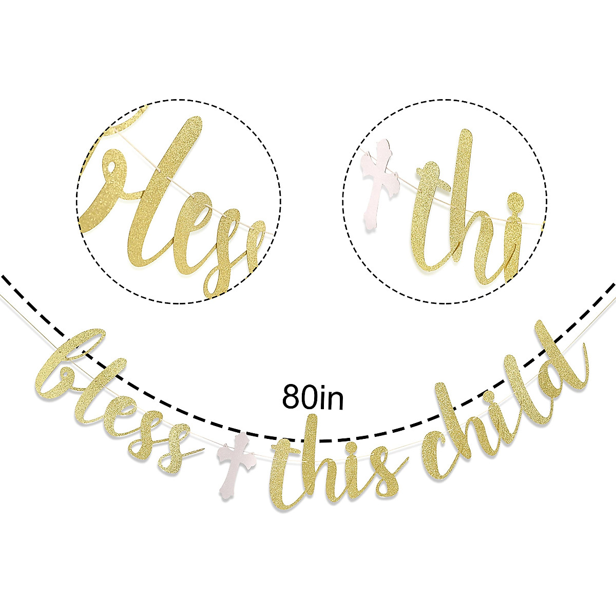 Bless This Child Banner - boy/girl Baptism Gold Banner, First Communion Baby Shower Banner, Party Toppers, Baby Baptism Shower, Baptism Banner