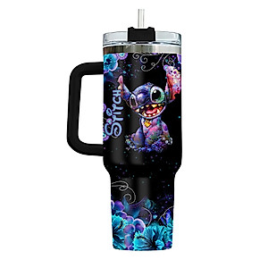 GEPOSTORE Blue Alien 40 Oz Tumbler With Lid Stainless Steel, Cute Cartoon Movie Character Tumbler, Birthday Gifts for Movie Lovers