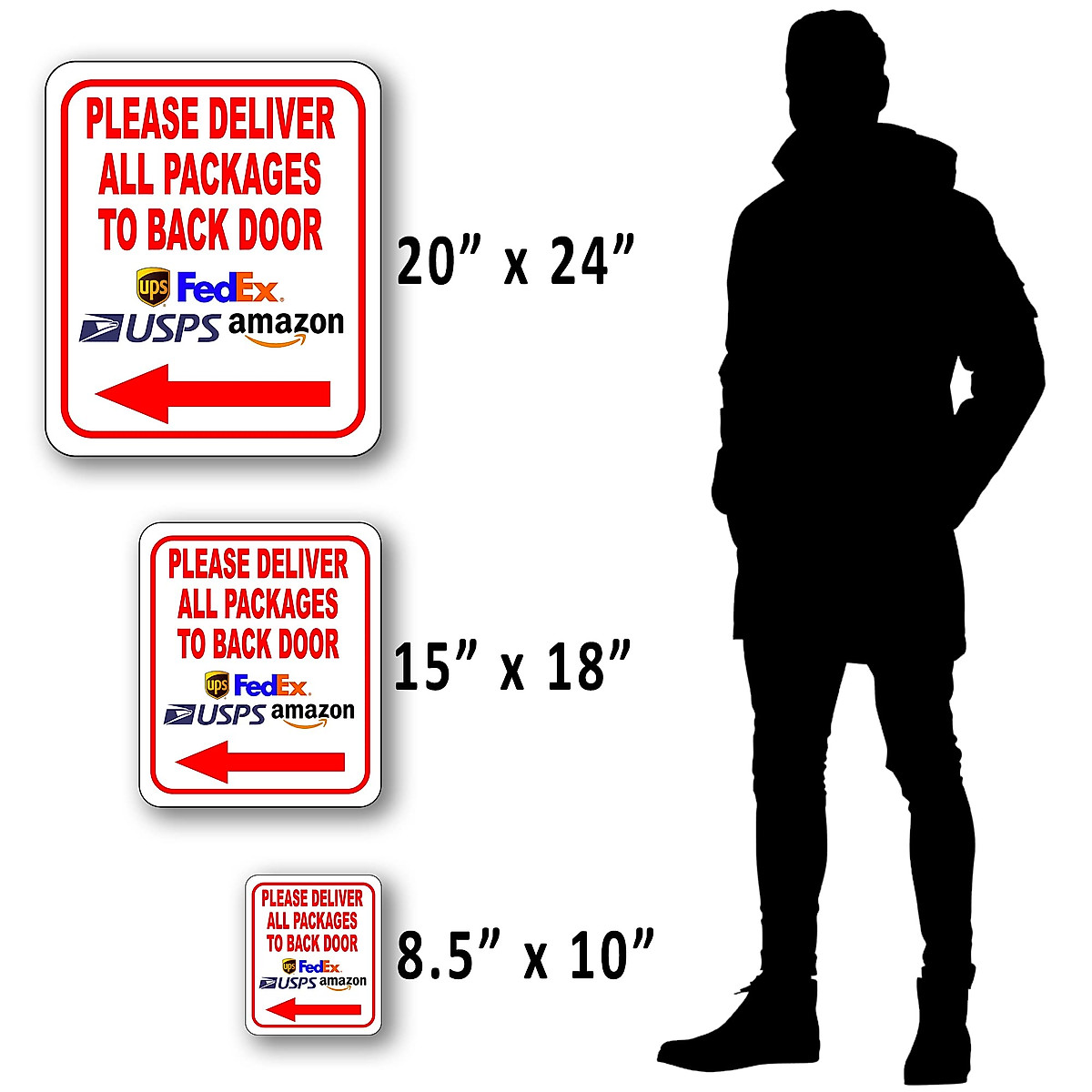 Please Deliver All Packages to Back Door Left Arrow Aluminum Composite Sign Delivery Instructions for My Packages from Amazon, FedEx, USPS, UPS - Indoor Outdoor Signs for Home - 8.5"x10"