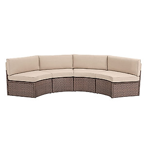 SUNSITT Outdoor 4-Piece Patio Sectional Set Half-Moon Patio Furniture Wicker Curved Outdoor Sofa with Beige Cushion