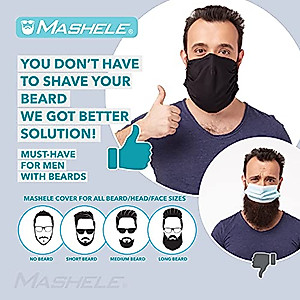 MASHELE 5 Pack Cotton Face Cover for Bearded Men XXL Black 5 Pcs with Nose Wire Adjustable Earloop Washable Reusable Holiday Gift for Indoor and Outdoor Party Activities (Sold as Set) (5, XX-Large)