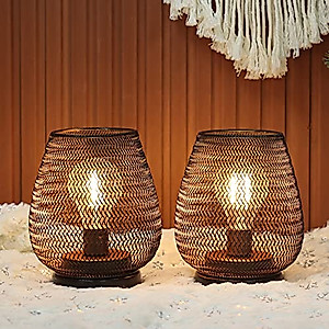 NEEDOMO Battery Operated Lamp LED Table Lamp, Set of 2 Metal Cage Cordless Lamps with Timer, Vintage Outdoor Lantern Lamp for Weddings Patio Shelf Living Room Indoors Outdoors Decor